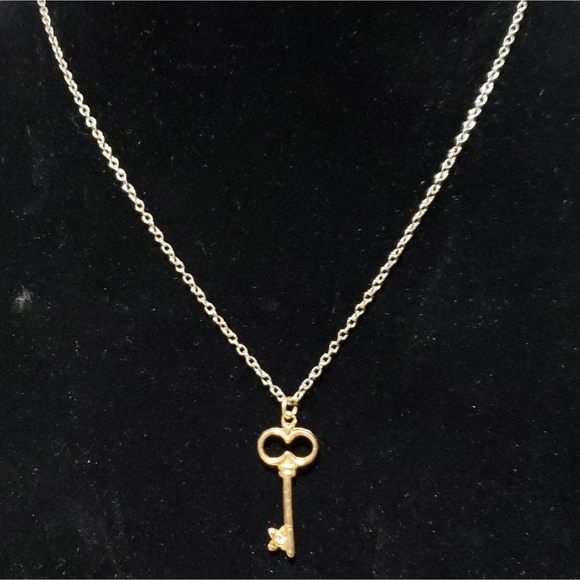 Vintage | Jewelry | Vintage Key Necklace Pendant Rhinestone Gold Silver ...